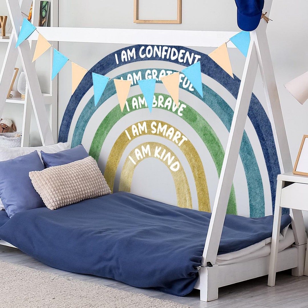 Blue Rainbow Affirmations Wall Stickers for Kid Bedroom, Positive ...