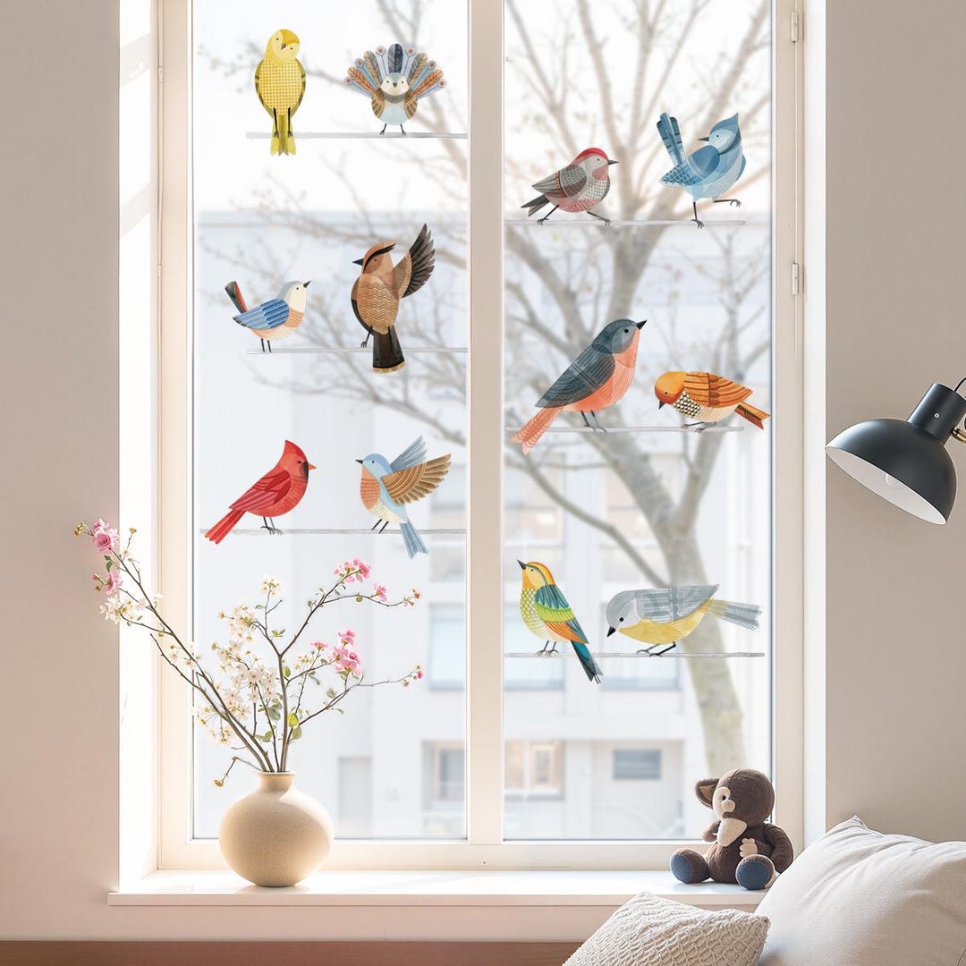 Cartoon Bird Wall Decals & Window Clings - Double-sided Nursery Decor ...