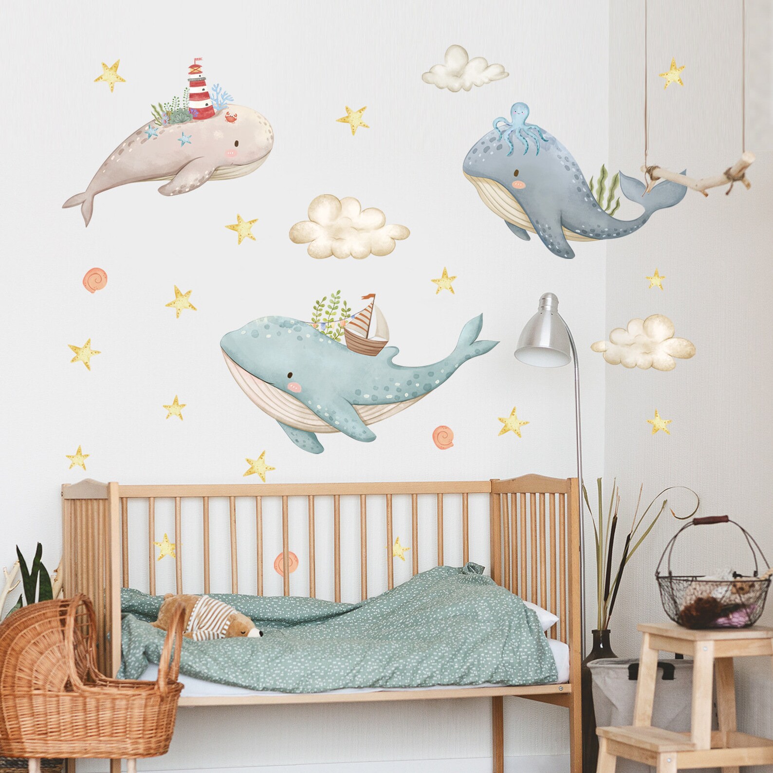 Whale Nursery Wall Decals: Peel and Stick Ocean Animals - Etsy
