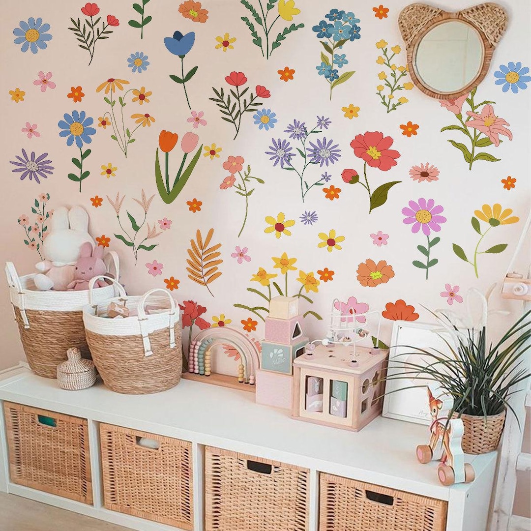 Spring Wildflower Wall Decals: Peel & Stick Nursery Decor - Etsy