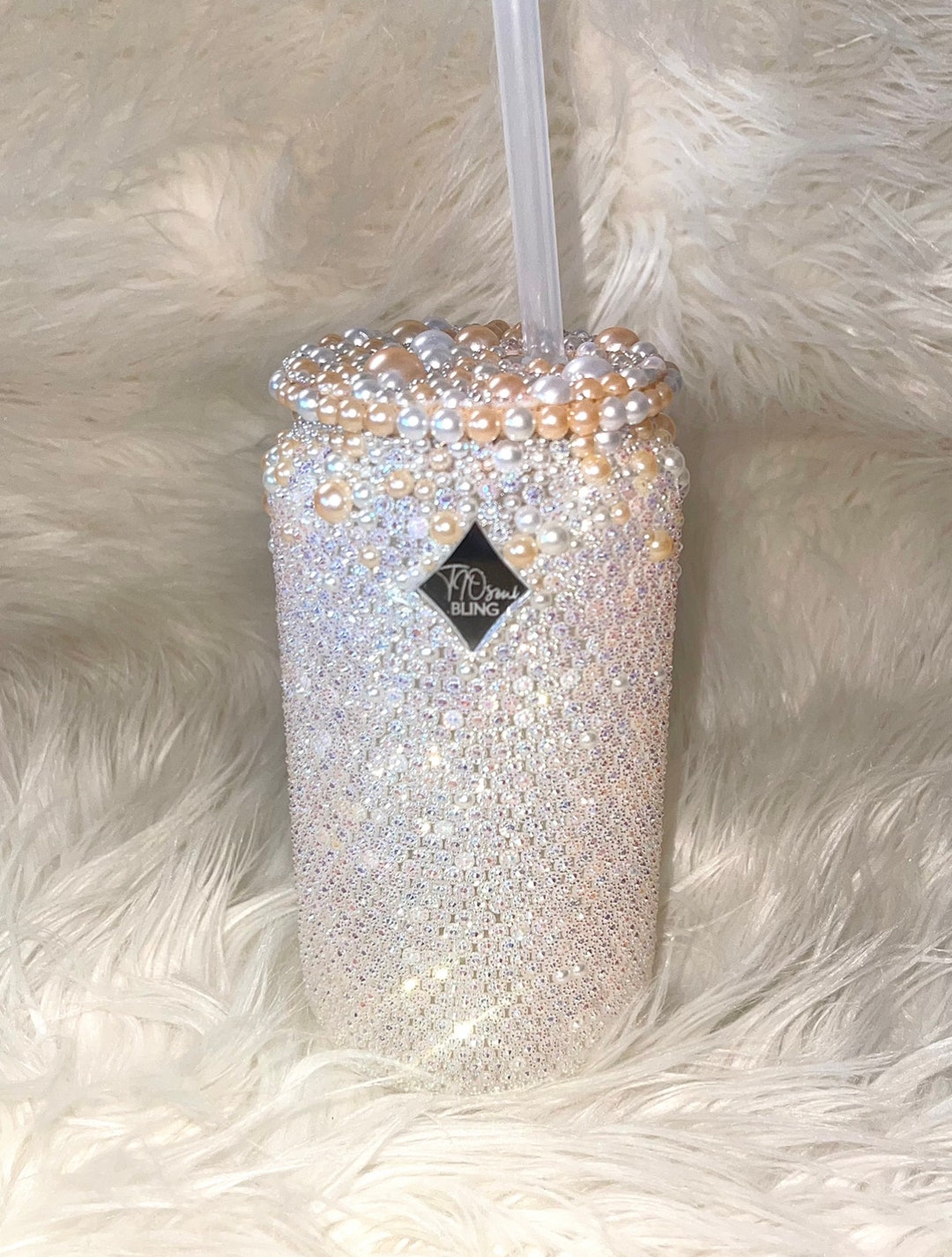 Custom Bling Glass Can, Bedazzled Glass Can With Lid and Straw ...