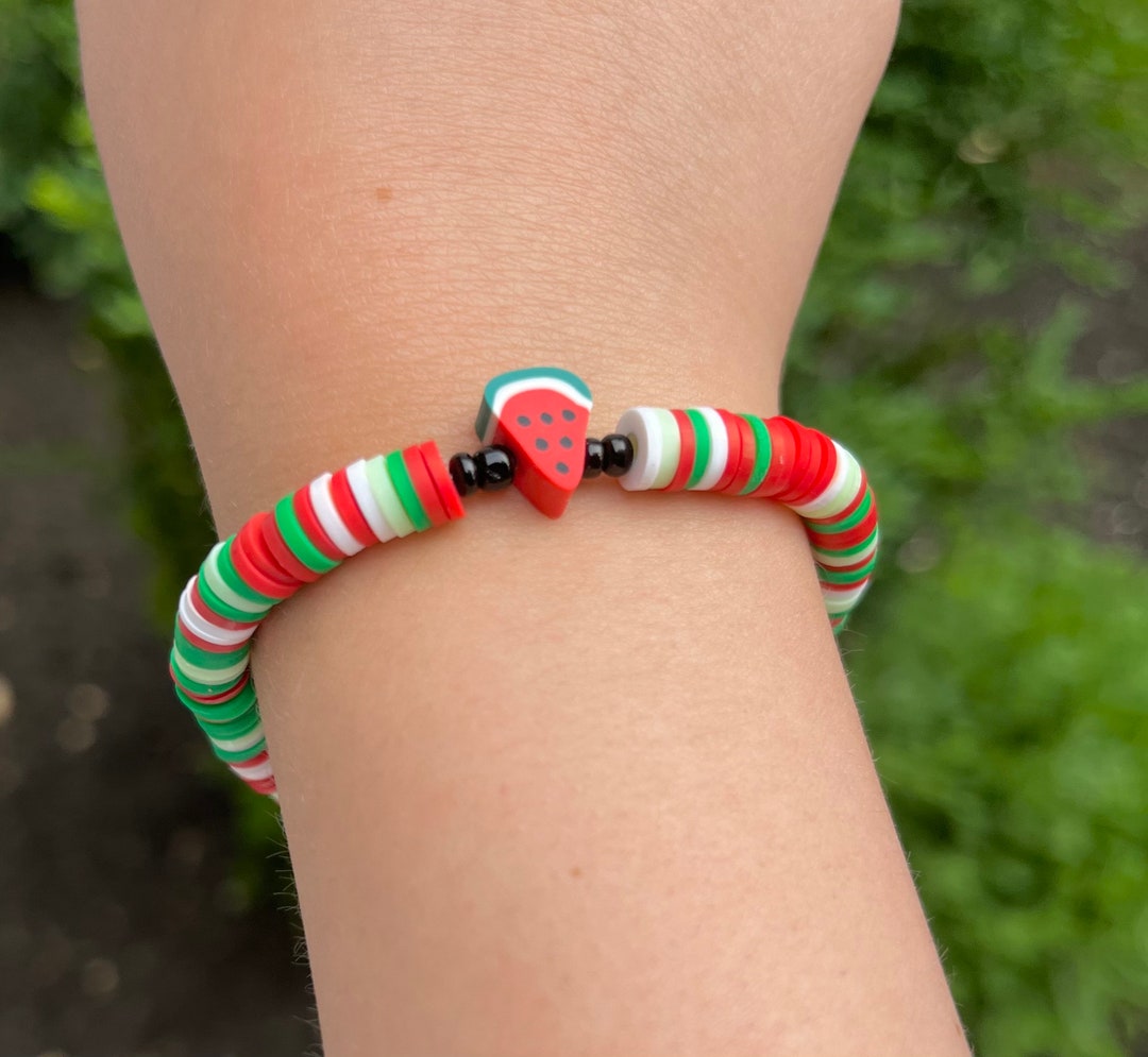 Watermelon Clay Bead Bracelet - Etsy