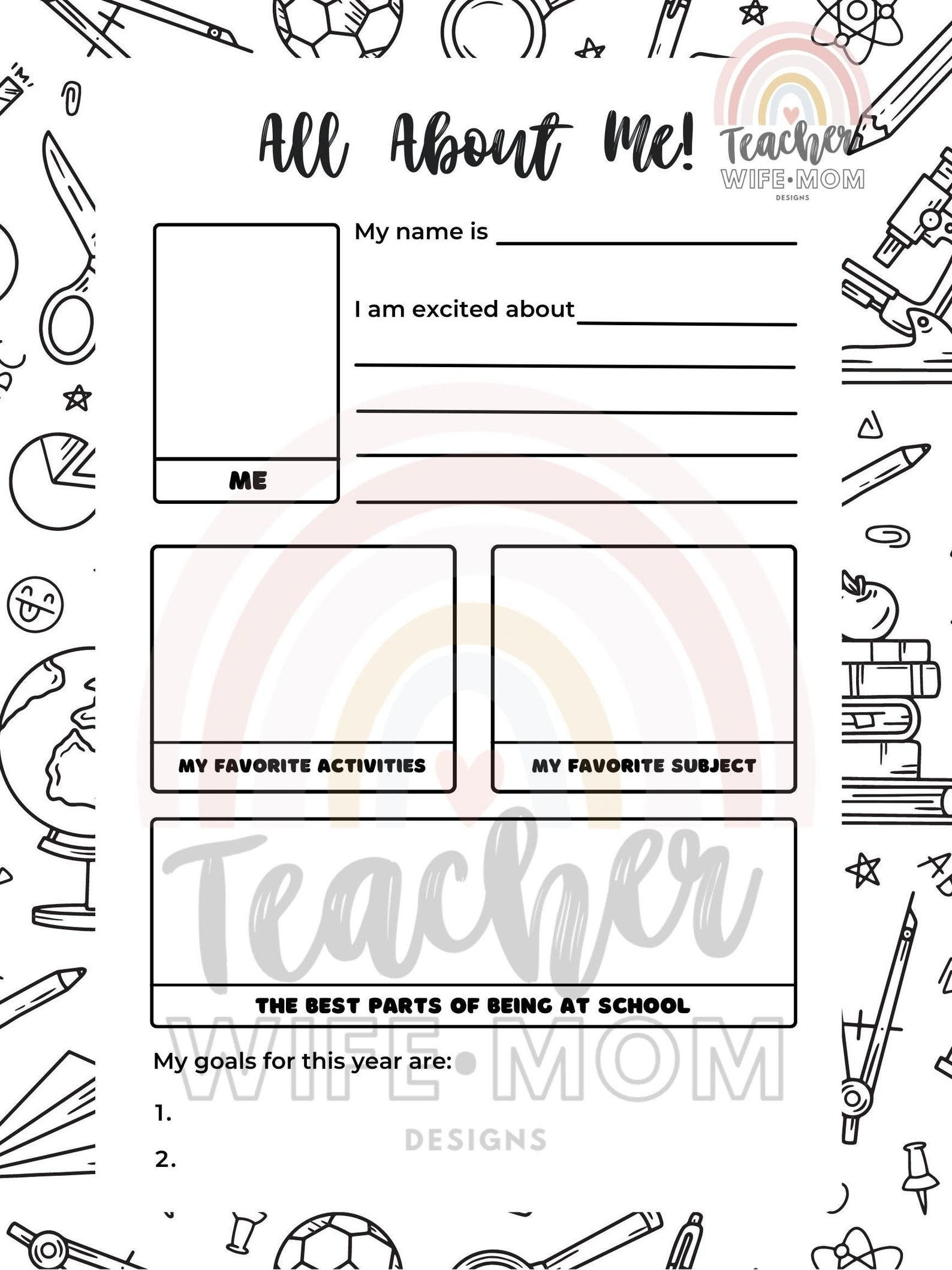 First Day of School- All About Me Digital Download Printable- Classroom ...