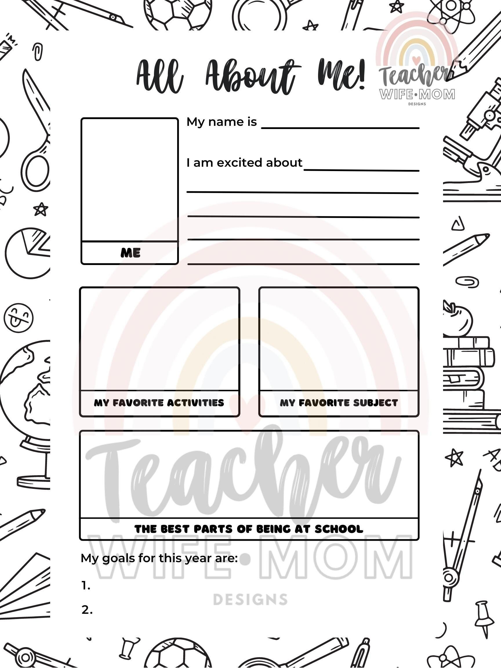 First Day of School- All About Me Digital Download Printable- Classroom ...