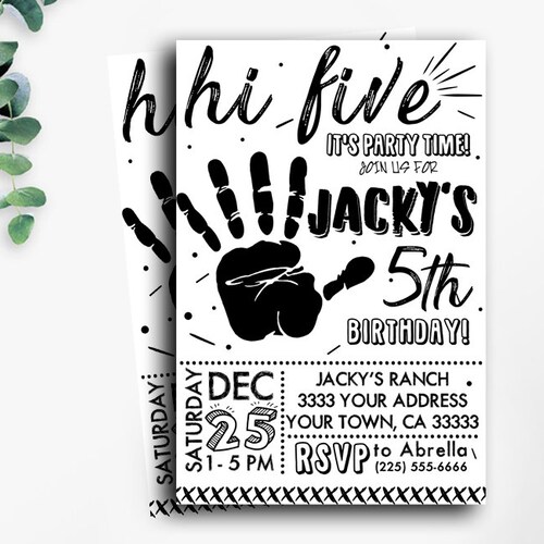 Editable High Five Birthday Party Invitation Hi Five 5th - Etsy