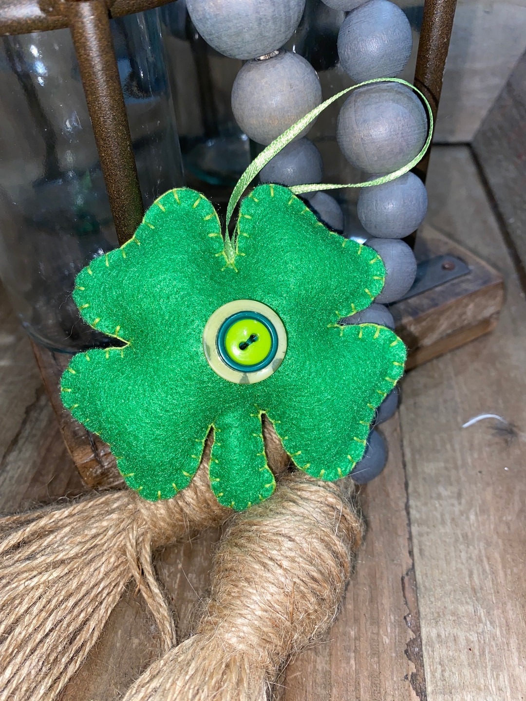 Green Shamrock Ornament With Buttons in Center - Etsy