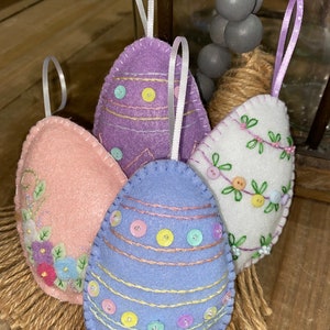 Blue Polka Dots and Striped Easter Egg Ornament - Etsy