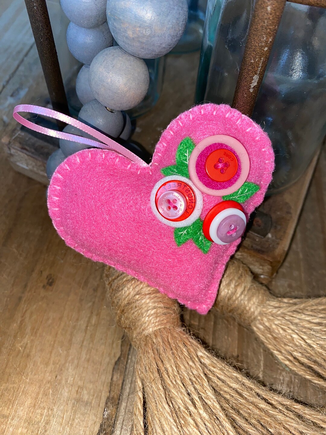 Medium Pink Heart Ornament With Buttons - Etsy