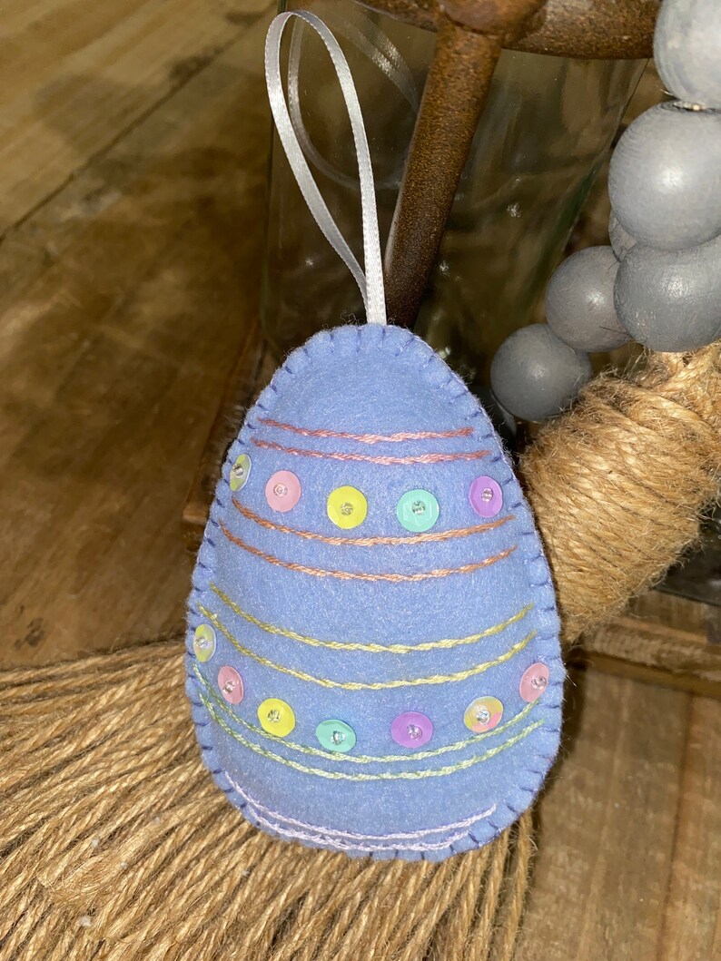 Blue Polka Dots and Striped Easter Egg Ornament - Etsy