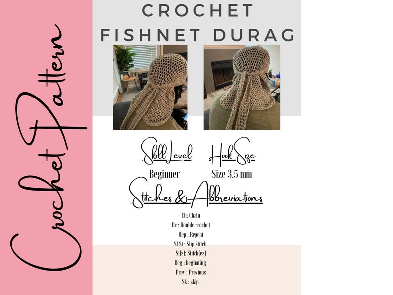 Easy Crochet Durag Pattern Crochet Fishnet Durag Pattern - Etsy