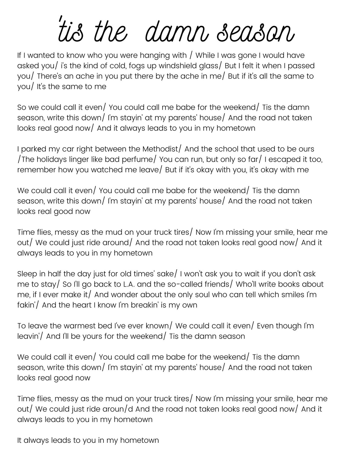 Tis the Damn Season Lyrics - Etsy UK