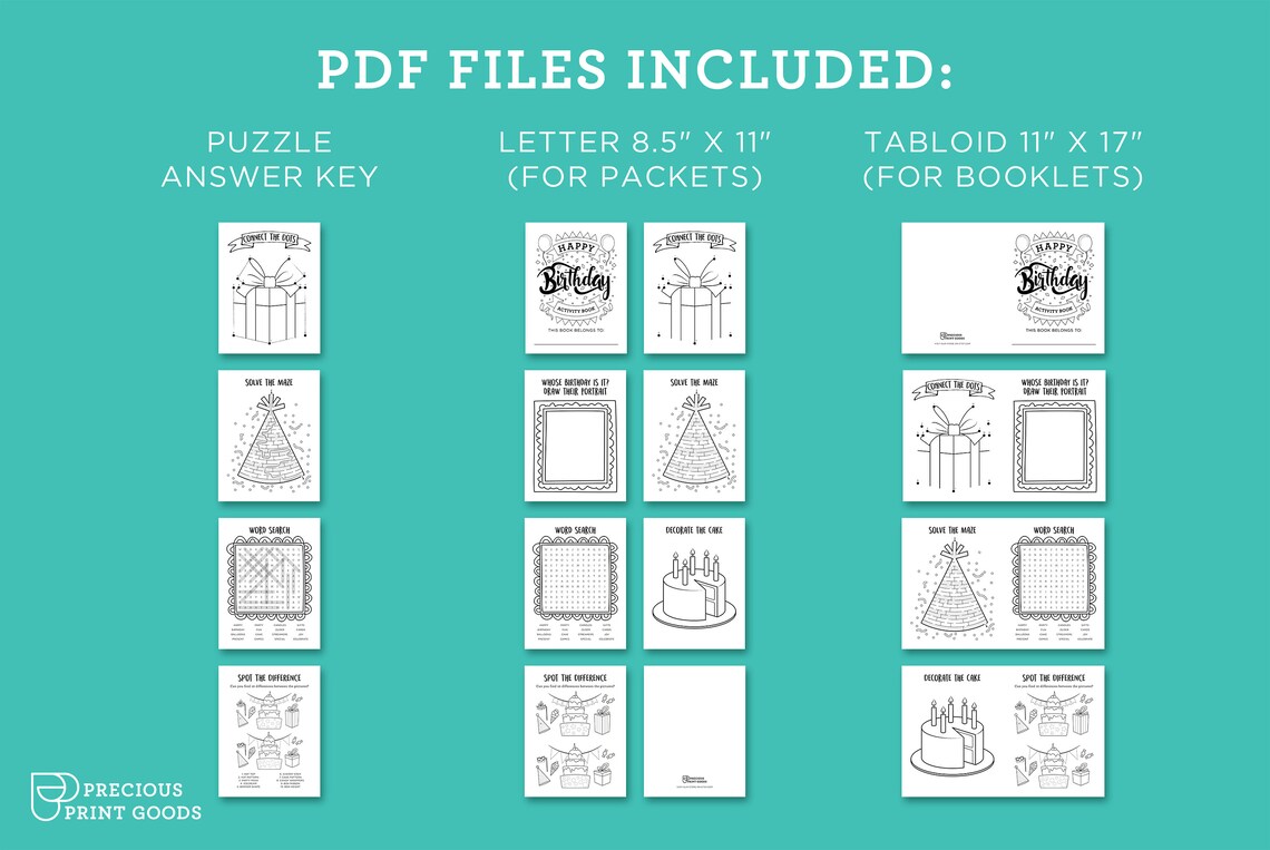 Happy Birthday Activity Coloring Book for Kids Digital Files - Etsy