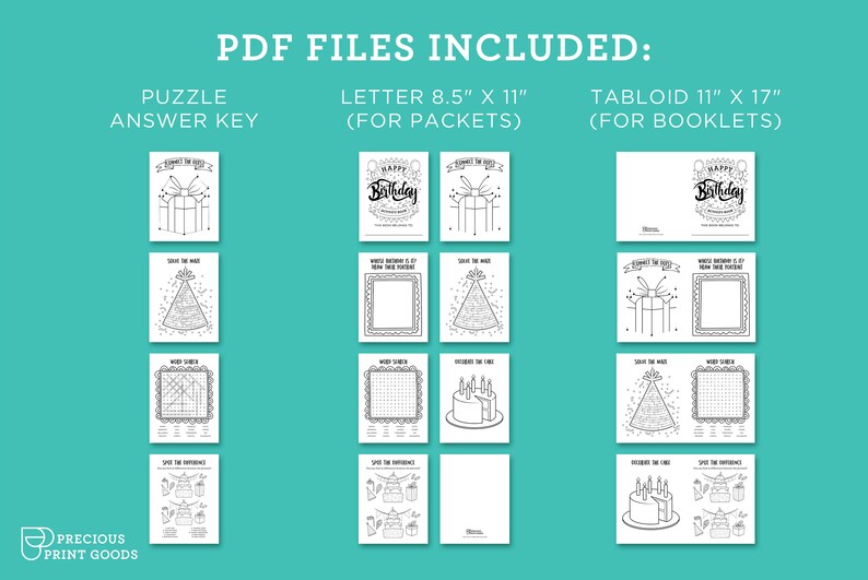 Happy Birthday Activity Coloring Book for Kids - Digital Files Instant ...