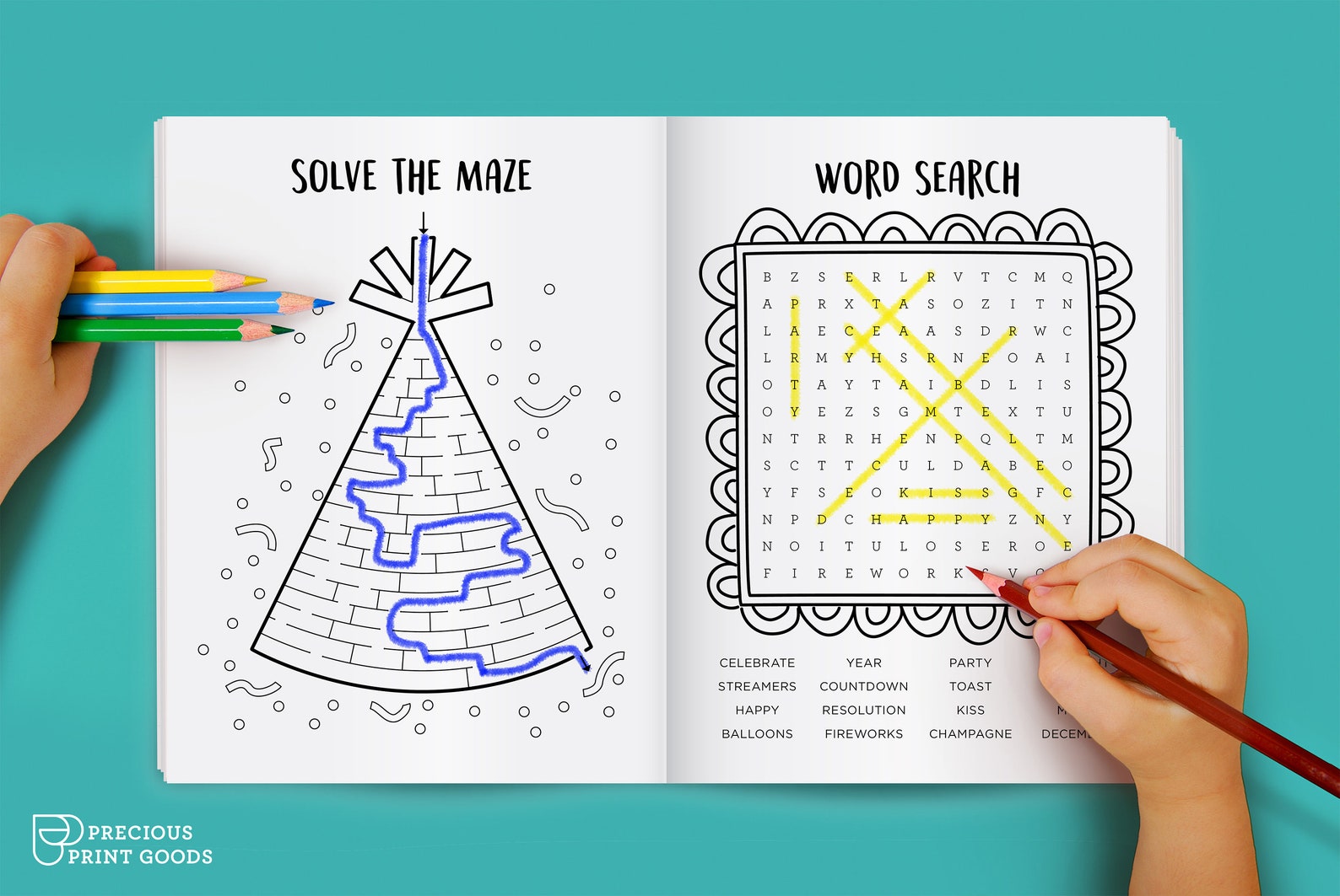 New Years Activity Coloring Book for Kids Digital Files - Etsy