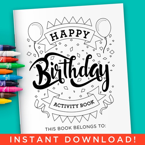 Happy Birthday Activity Coloring Book for Kids Digital Files - Etsy