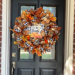 Be Thankful Wreath, Buffalo Plaid Fall Wreath, Thanksgiving Door Decor ...