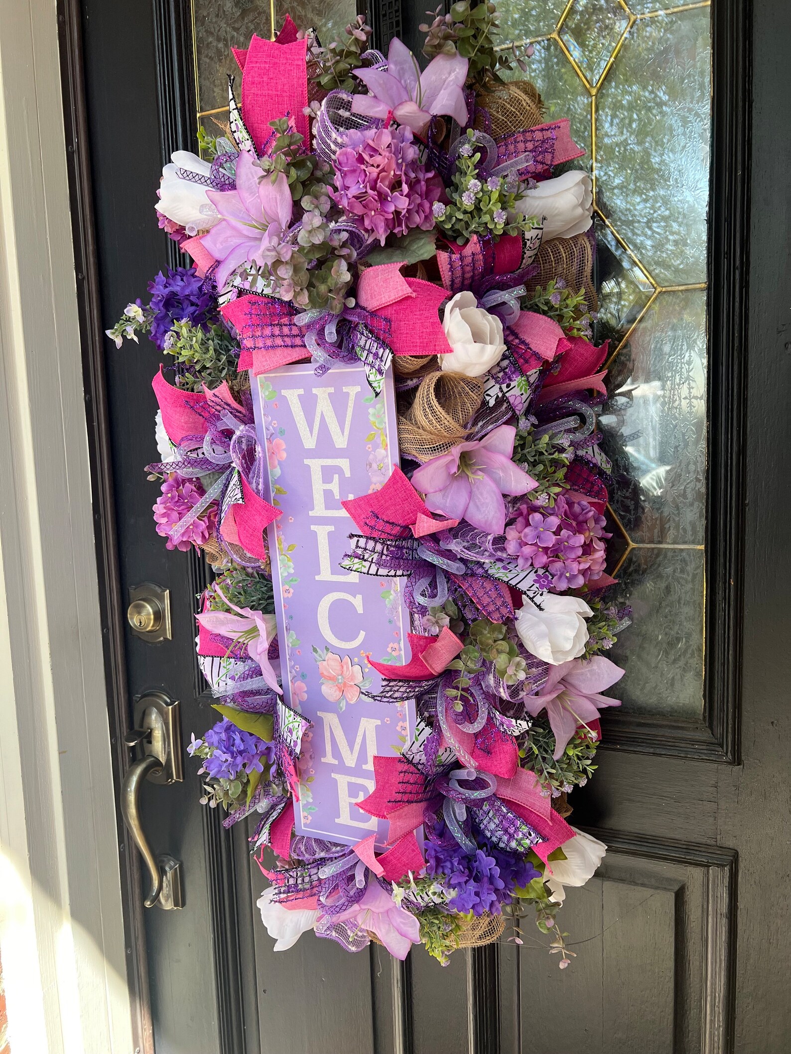 Welcome Spring, Purple Swag, Floral Swag, Xtra Large Spring Swag ...