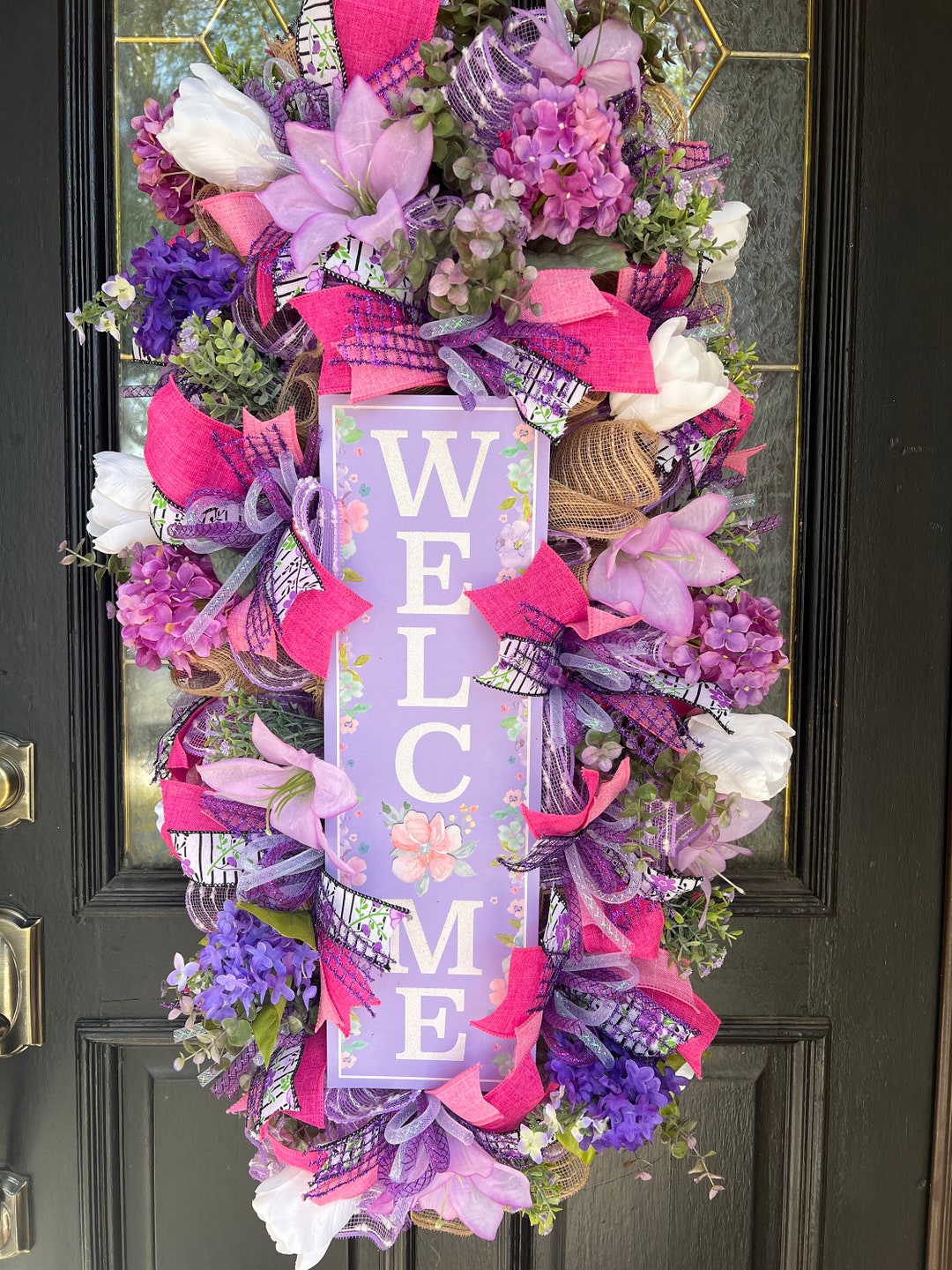 Welcome Spring, Purple Swag, Floral Swag, Xtra Large Spring Swag ...