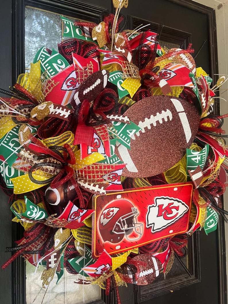 Chiefs Football Door Wreath: Kansas City Chiefs Decor - Etsy