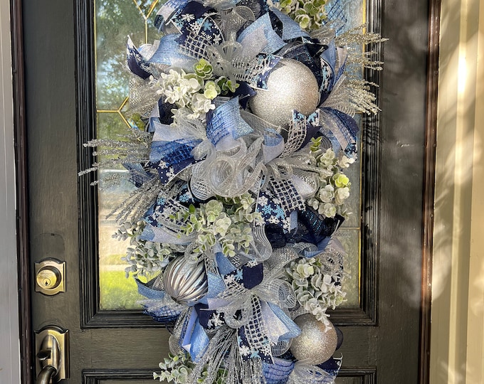 Blue and White Swag, Xtra Large Swag, Crystal Blue Christmas Swag ...