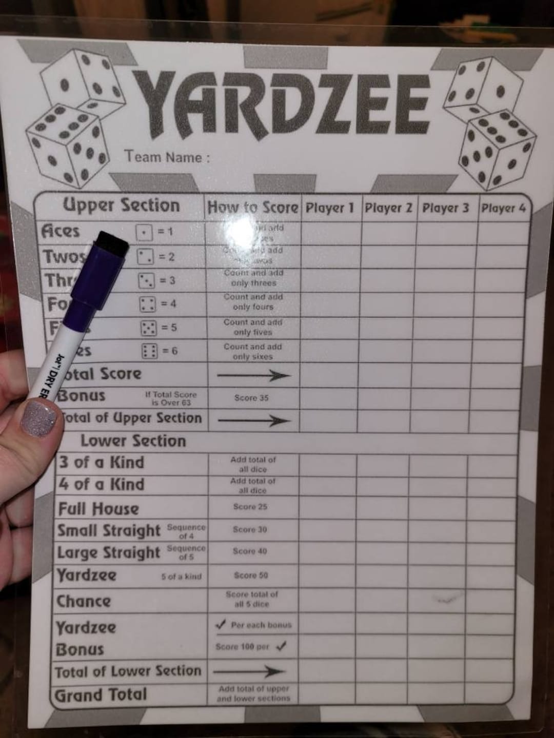 Yardzee Laminated Game Sheet With Rules - Etsy