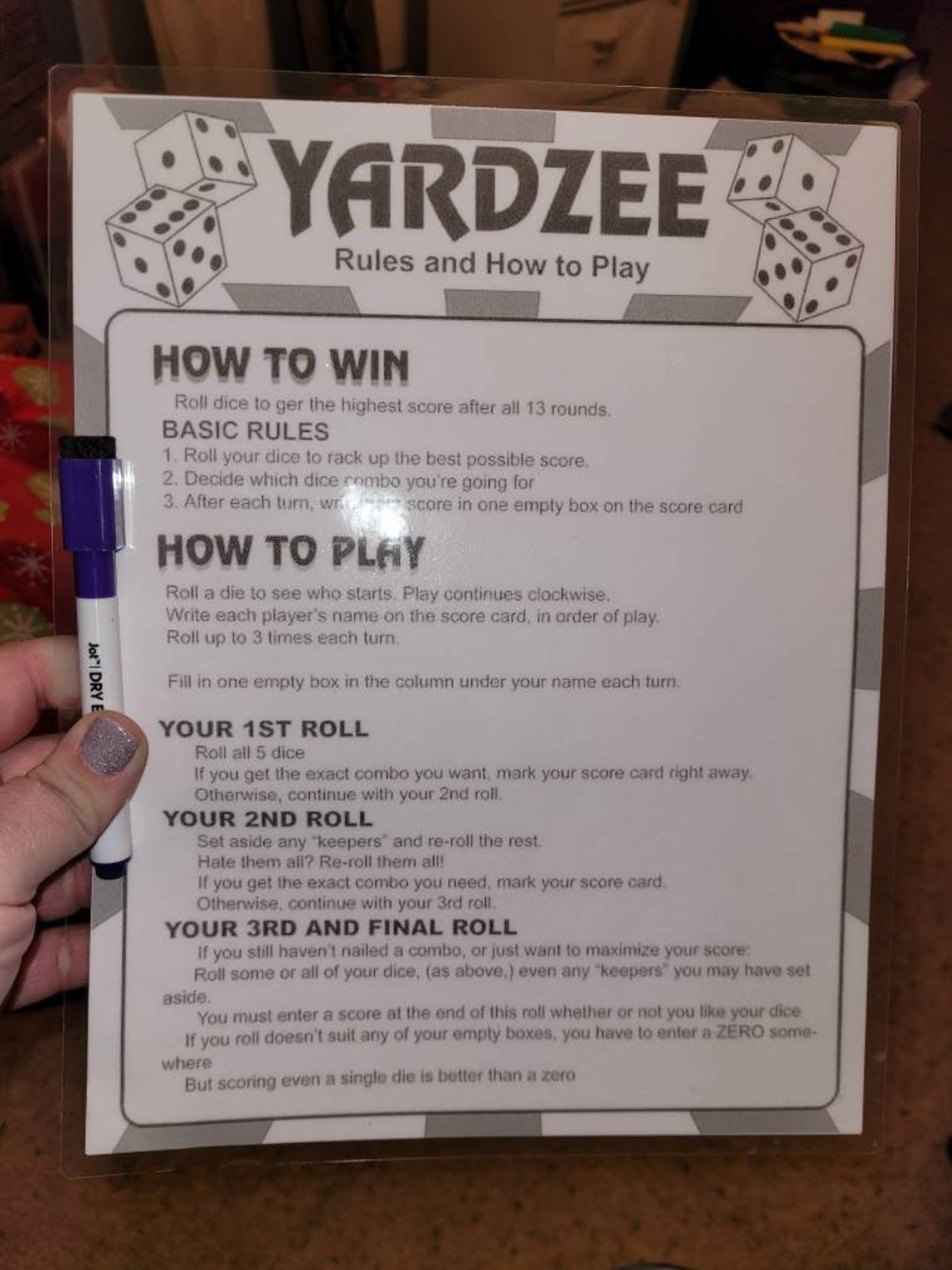 Yardzee Laminated Game Sheet With Rules - Etsy