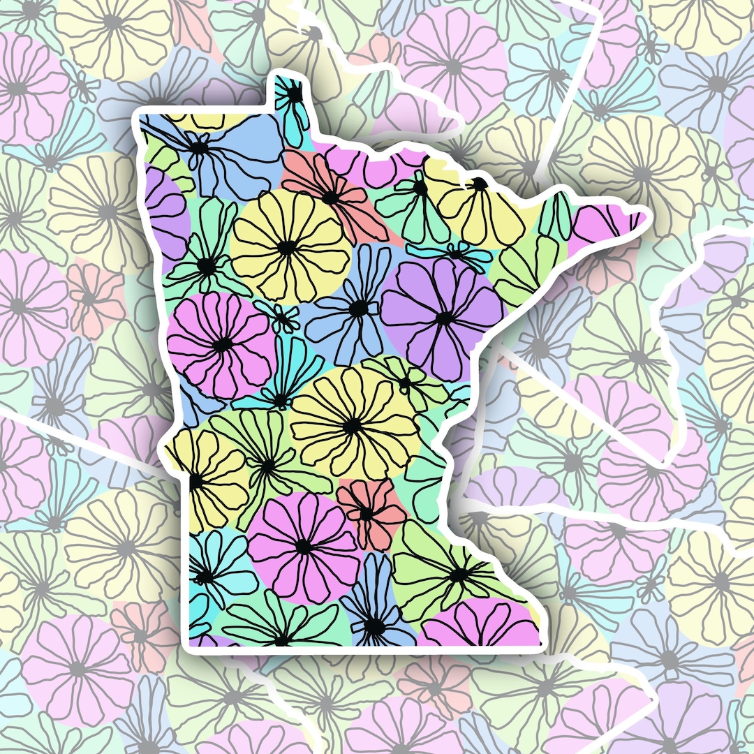 Minnesota State Outline Flower Floral Colorful Sticker Decal Water ...
