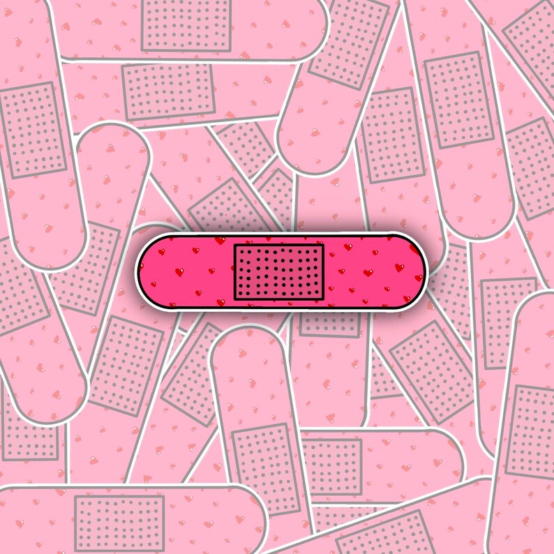 Pink Hearts Band Aid Sticker Decal, Perfect for Notebooks, Laptops ...