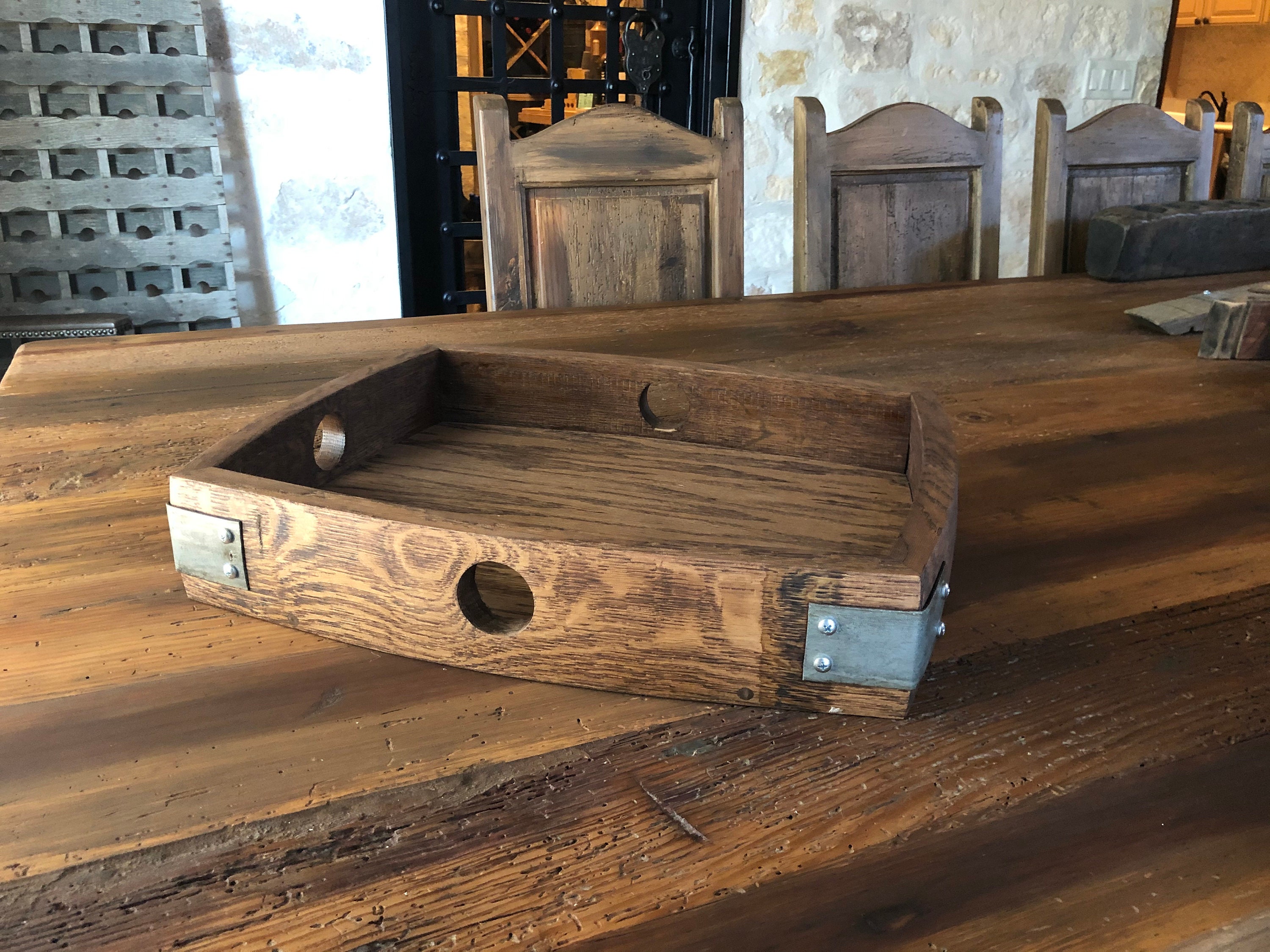 Wine Barrel Tray With Metal Detail and Bung Hole Handles - Etsy