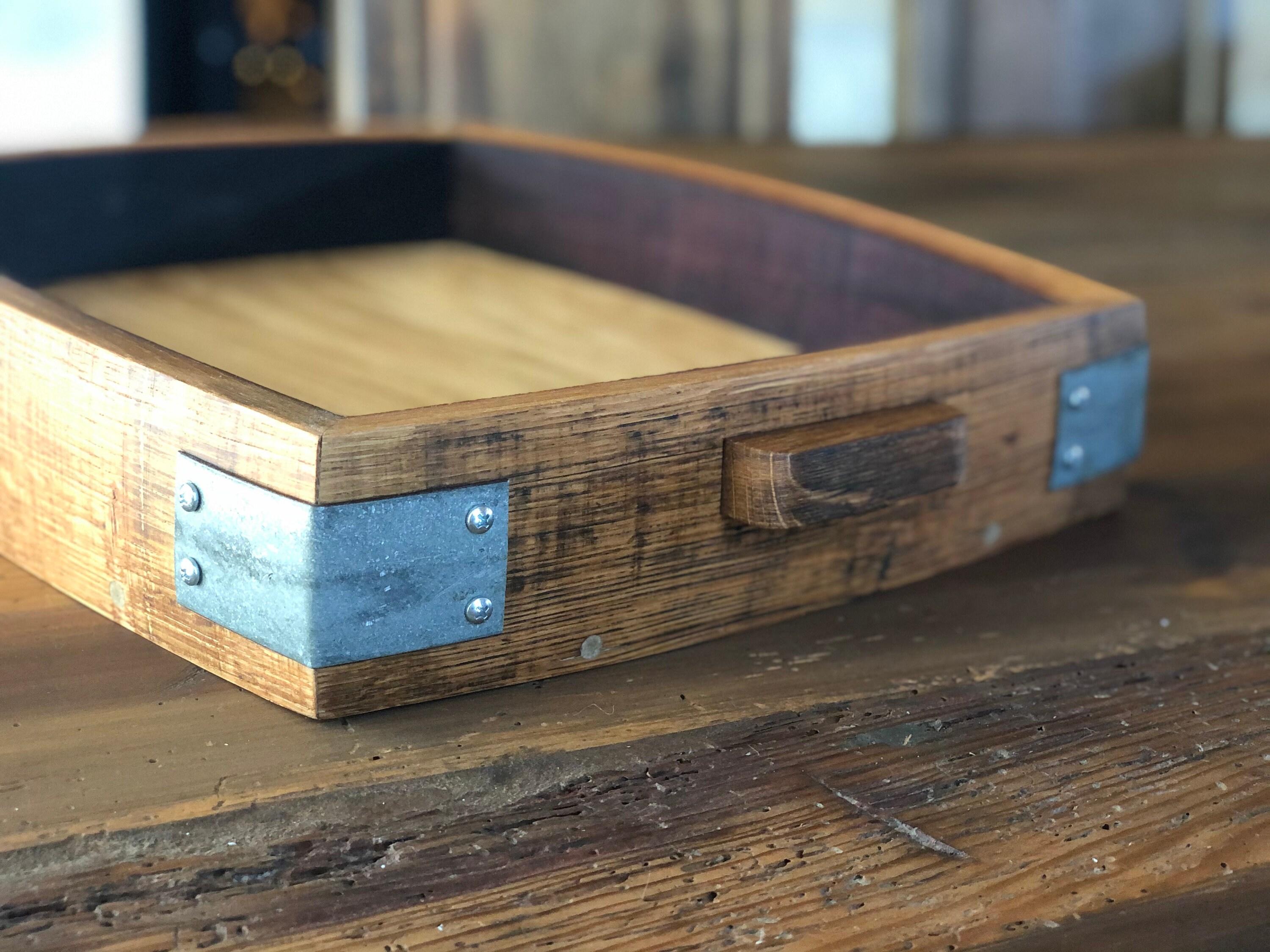 Wine Barrel Tray With Metal Detail and Wood Handles - Etsy