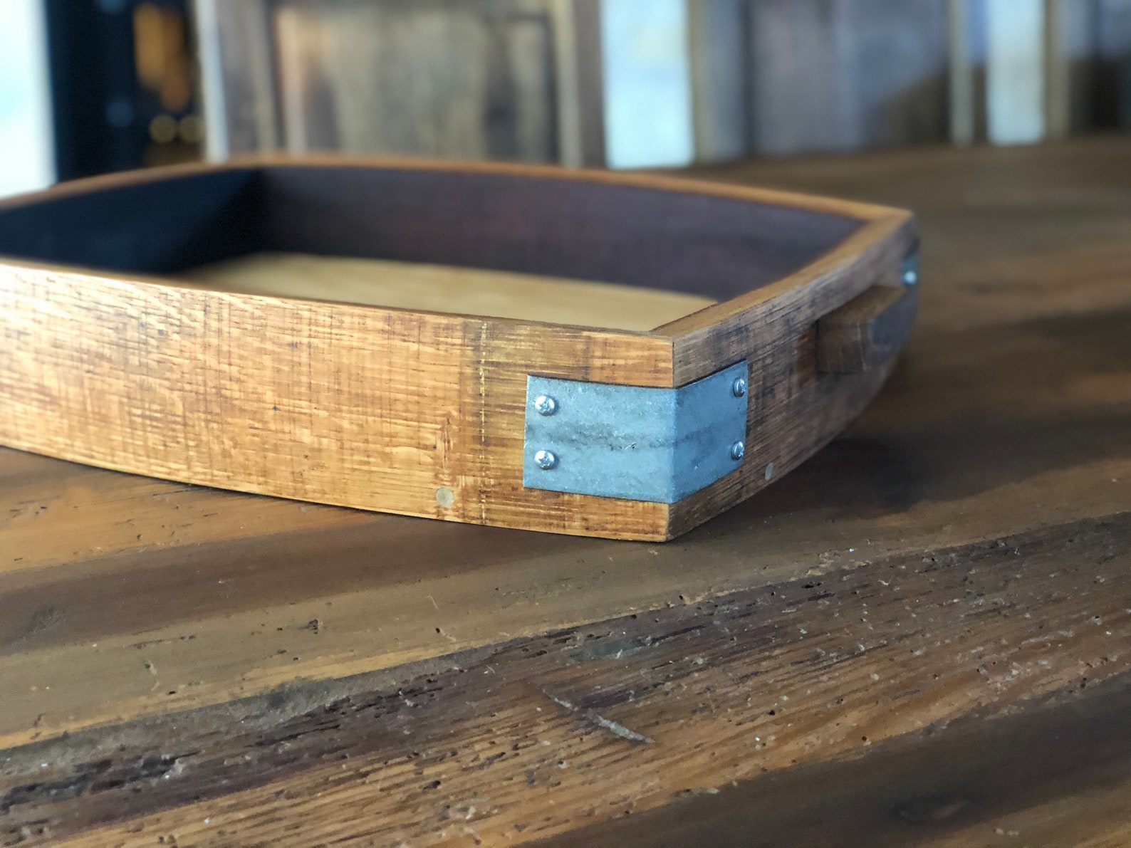 Wine Barrel Tray With Metal Detail and Bung Hole Handles | Etsy