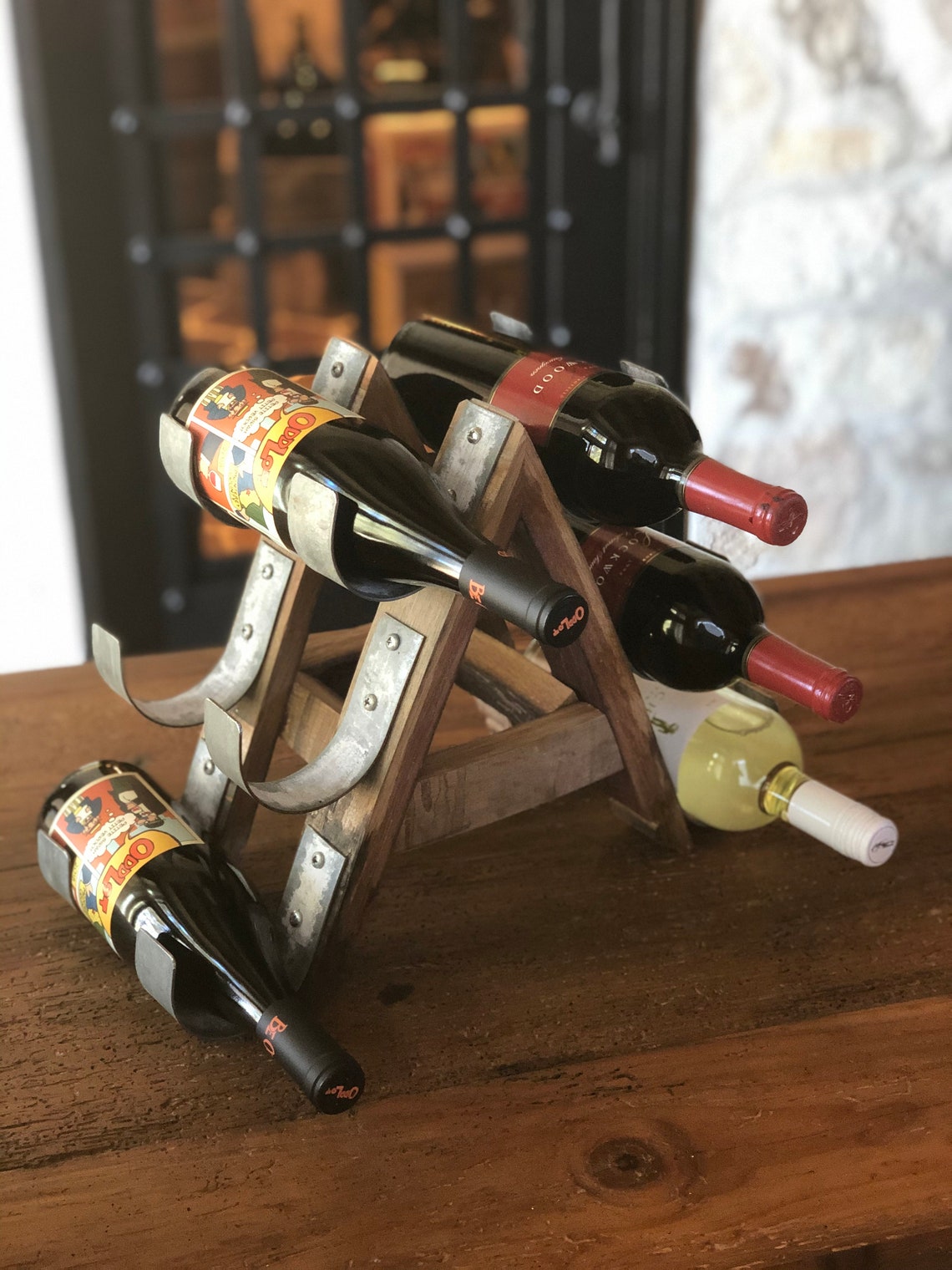 Wine Rack 6 Bottle-barrel Stave and Metal Bands - Etsy