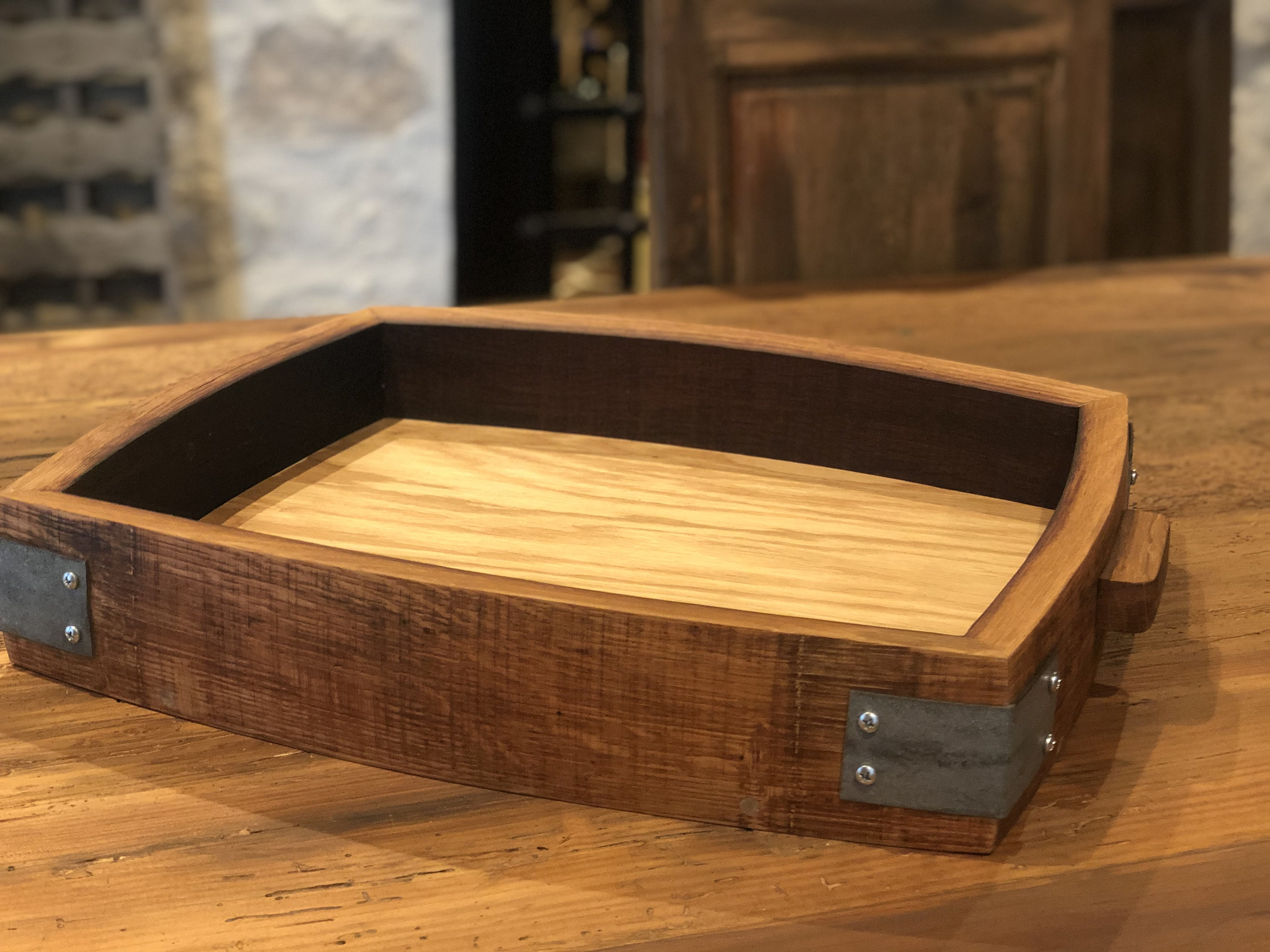 Wine Barrel Tray With Metal Detail and Wood Handles - Etsy