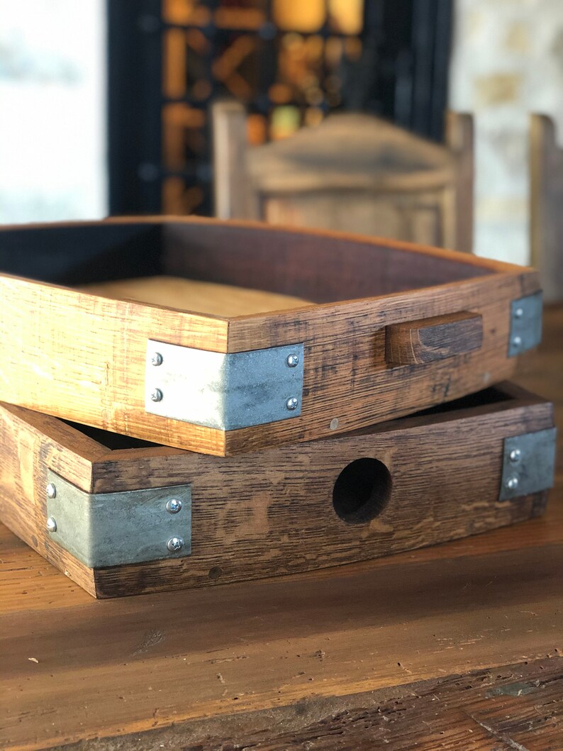 Wine Barrel Tray With Metal Detail and Wood Handles - Etsy