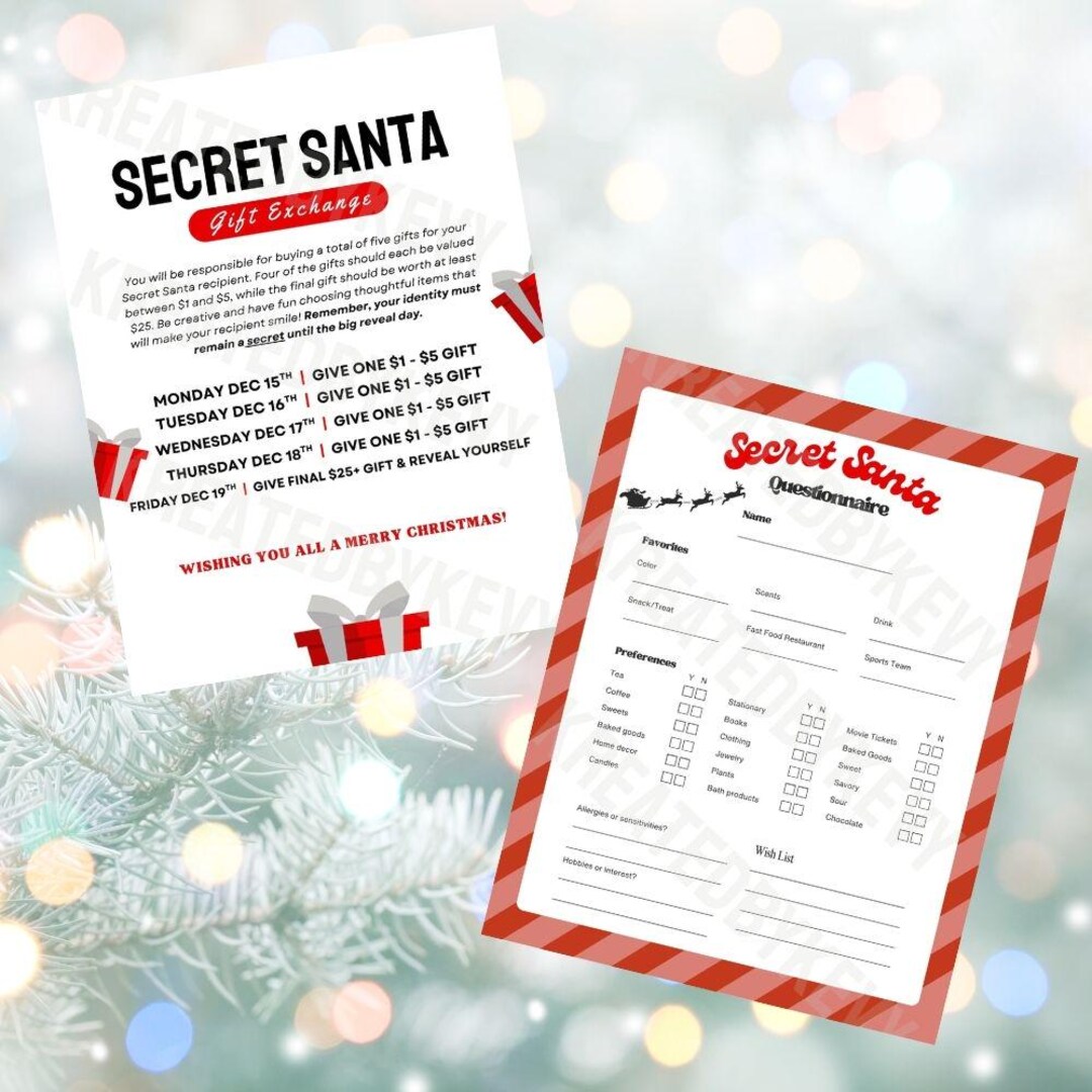 PRINTABLE Secret Santa | Staff Fun | Workplace Holiday | Secret Gift ...