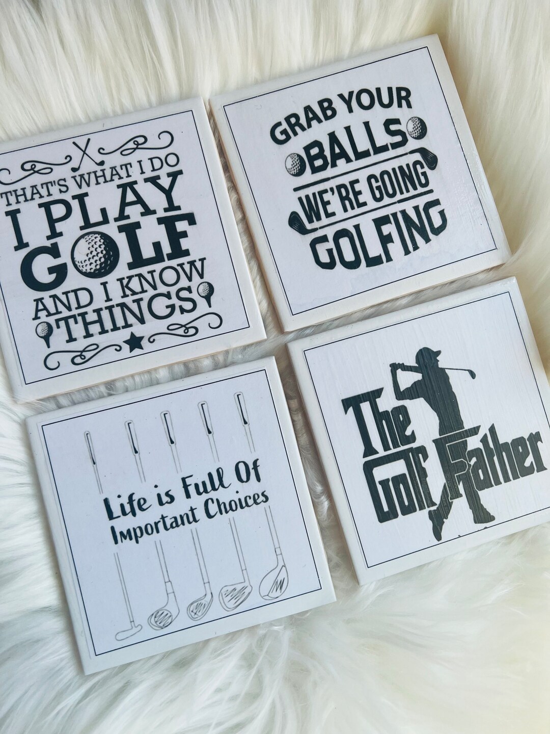 Set of 4 Funny Golf and Golfing Coasters. Perfect Gift for Dad on ...
