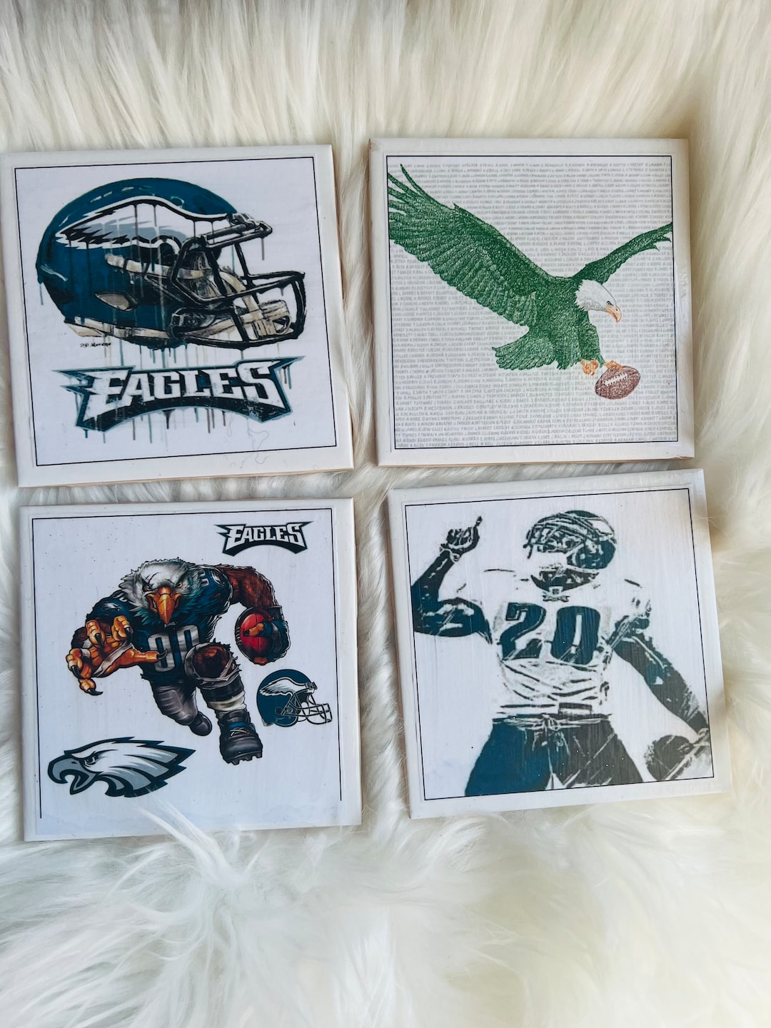 Set of 4 Philadelphia Eagles Football Coasters. Perfect Gift for Dad on Father's Day 5 X 5 ...