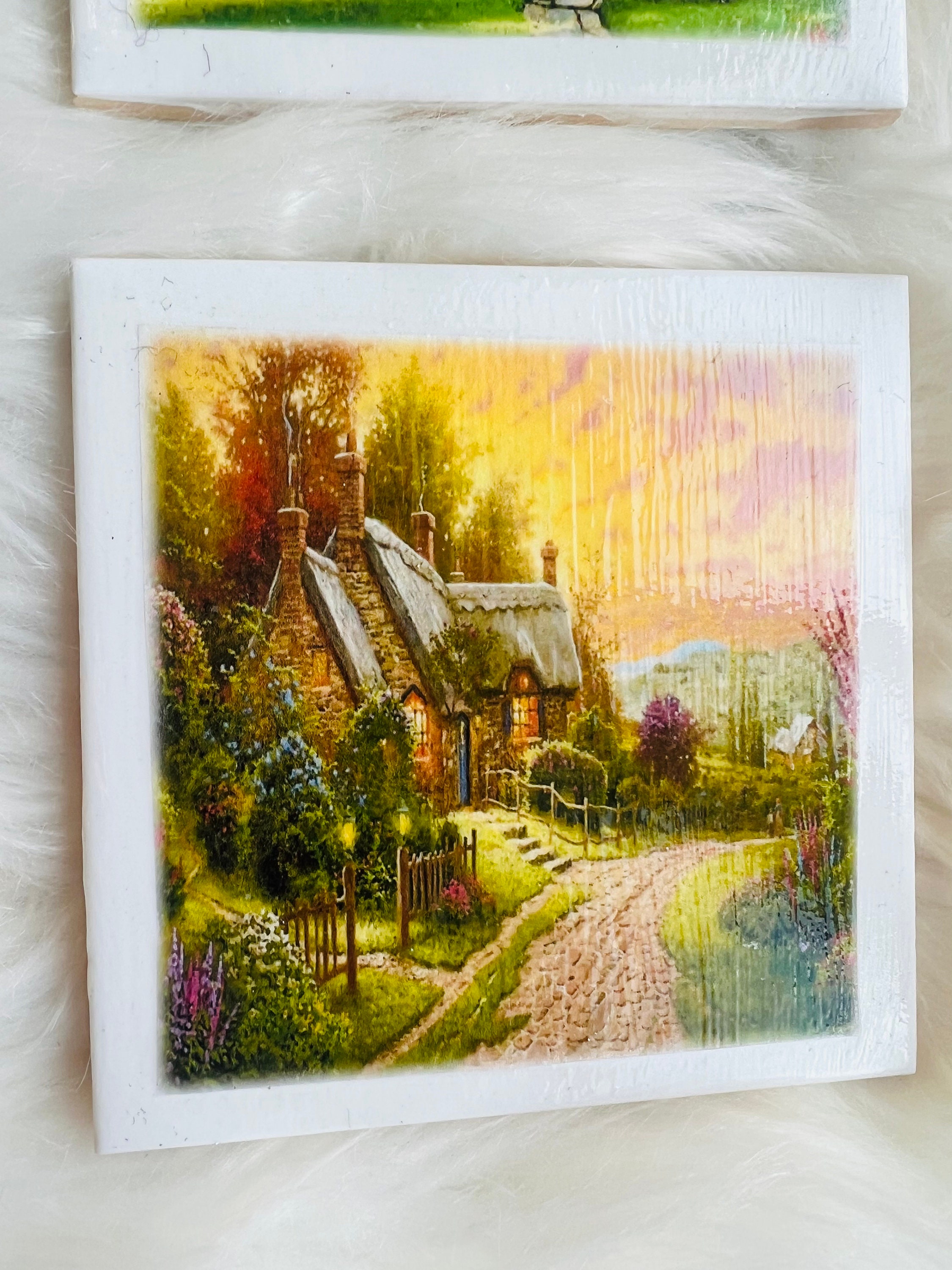 Set of 4 Thomas Kinkade Summer Scenes White Gloss Ceramic Tile 4 X 4 ...