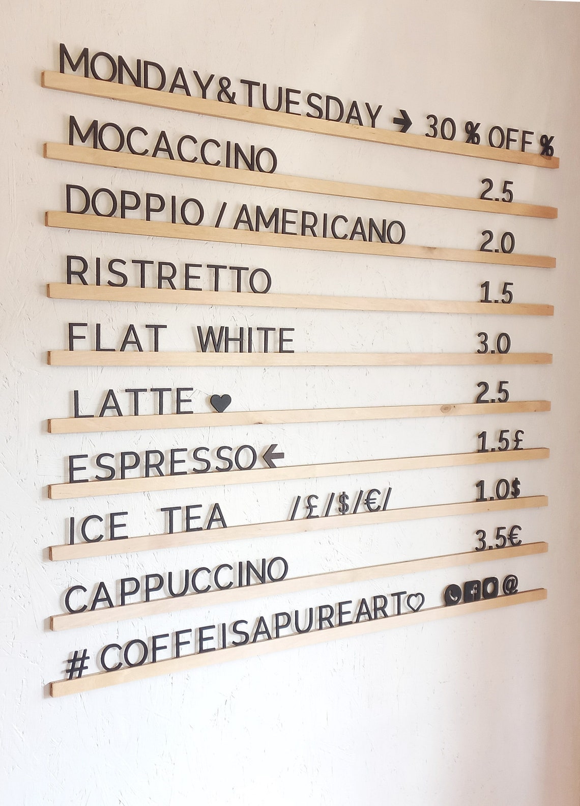 Black Letter Menu Board Natural Wood Rails, Changeable Bar Sign ...