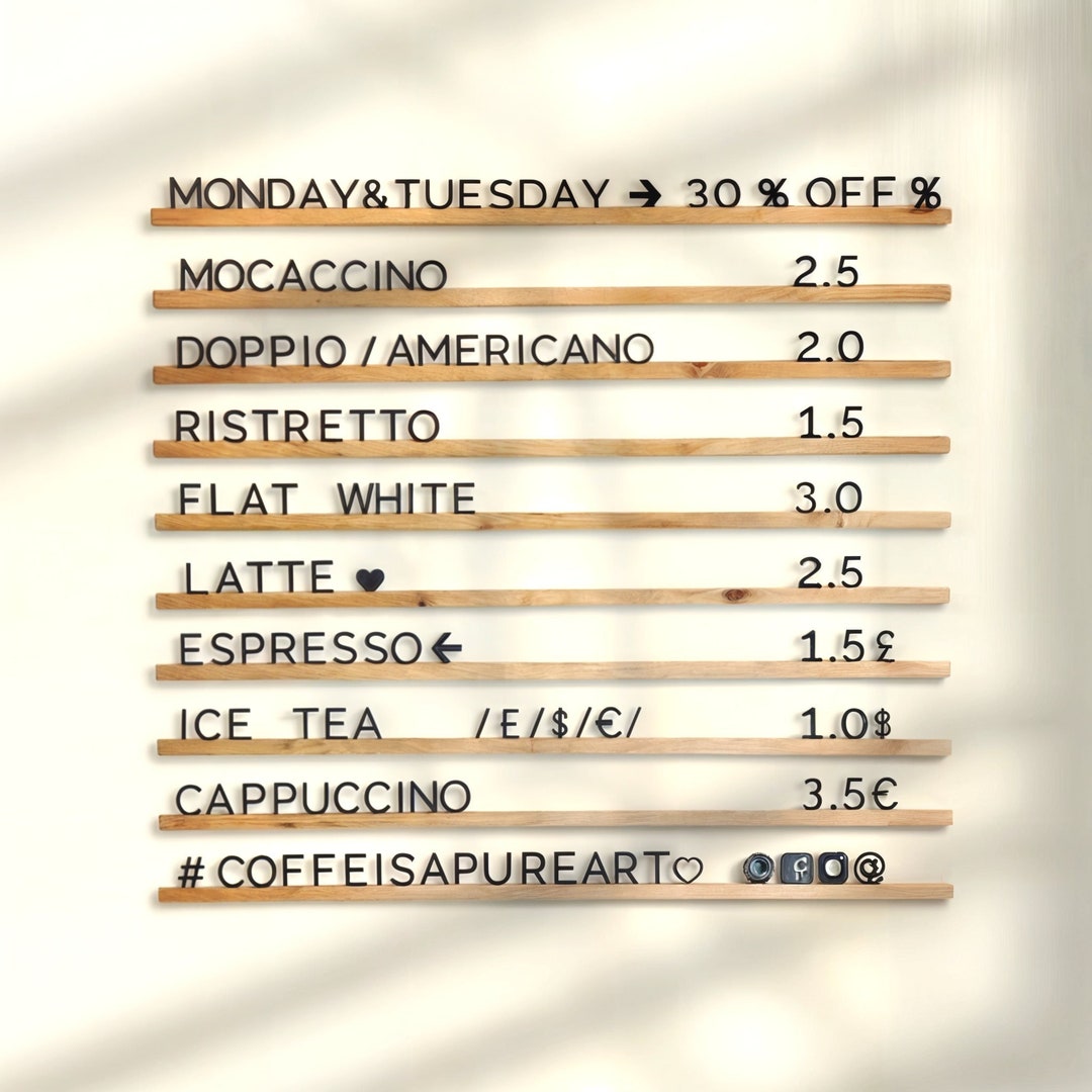 Black Wooden Letter Plus Wooden Rails Menu Board, Changeable Letter ...