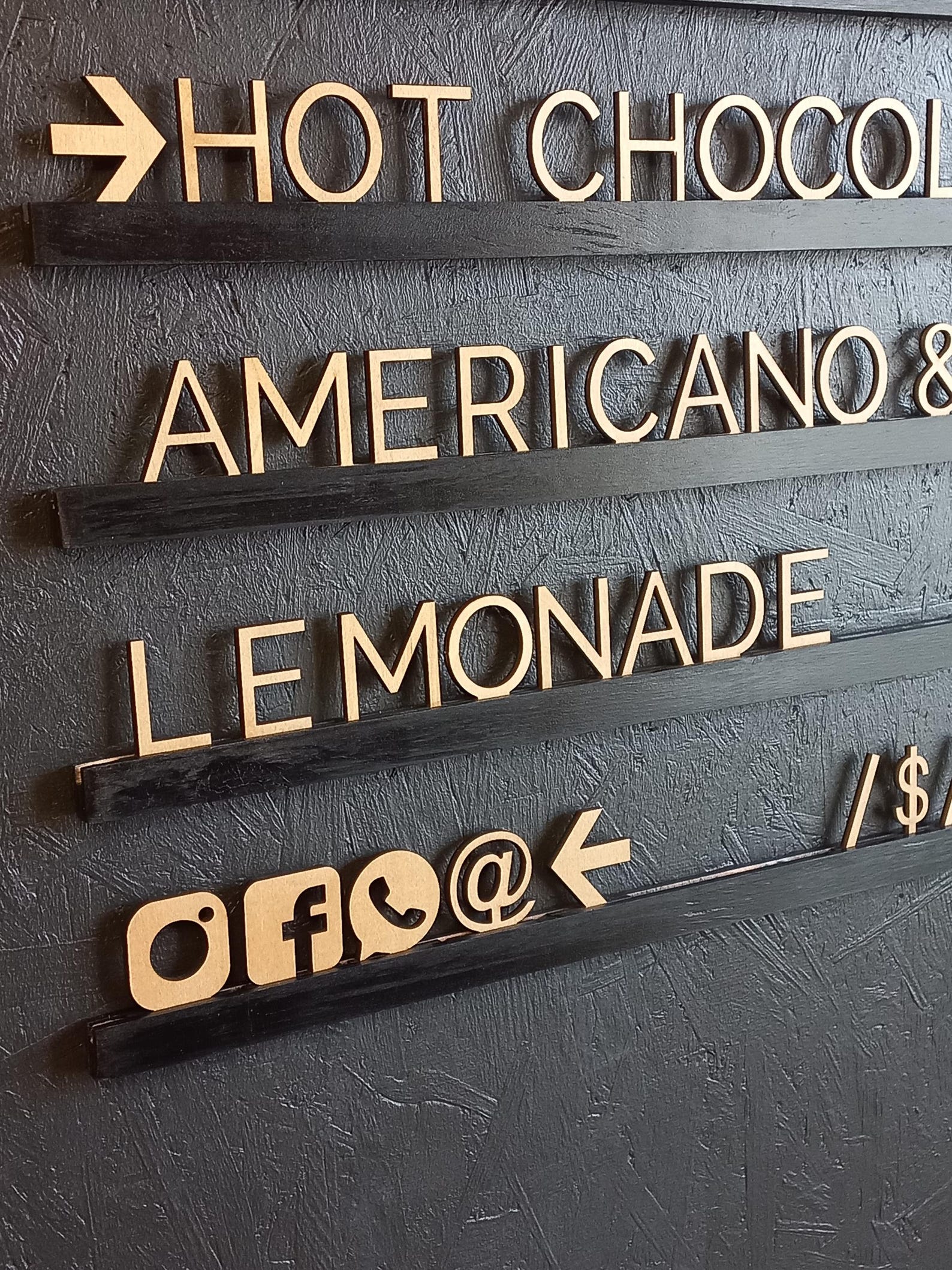 Menu Board for Coffee Shop, Changeable Letter Board Black Rails, Wooden ...