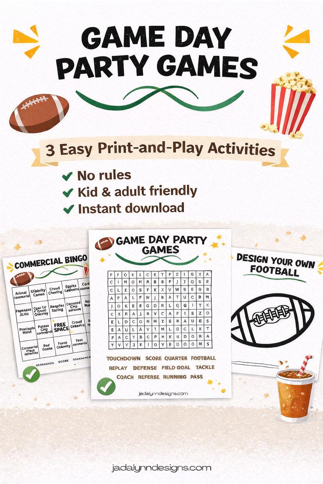 Big Game Day L Party Games Printable Bundle | Commercial Bingo ...