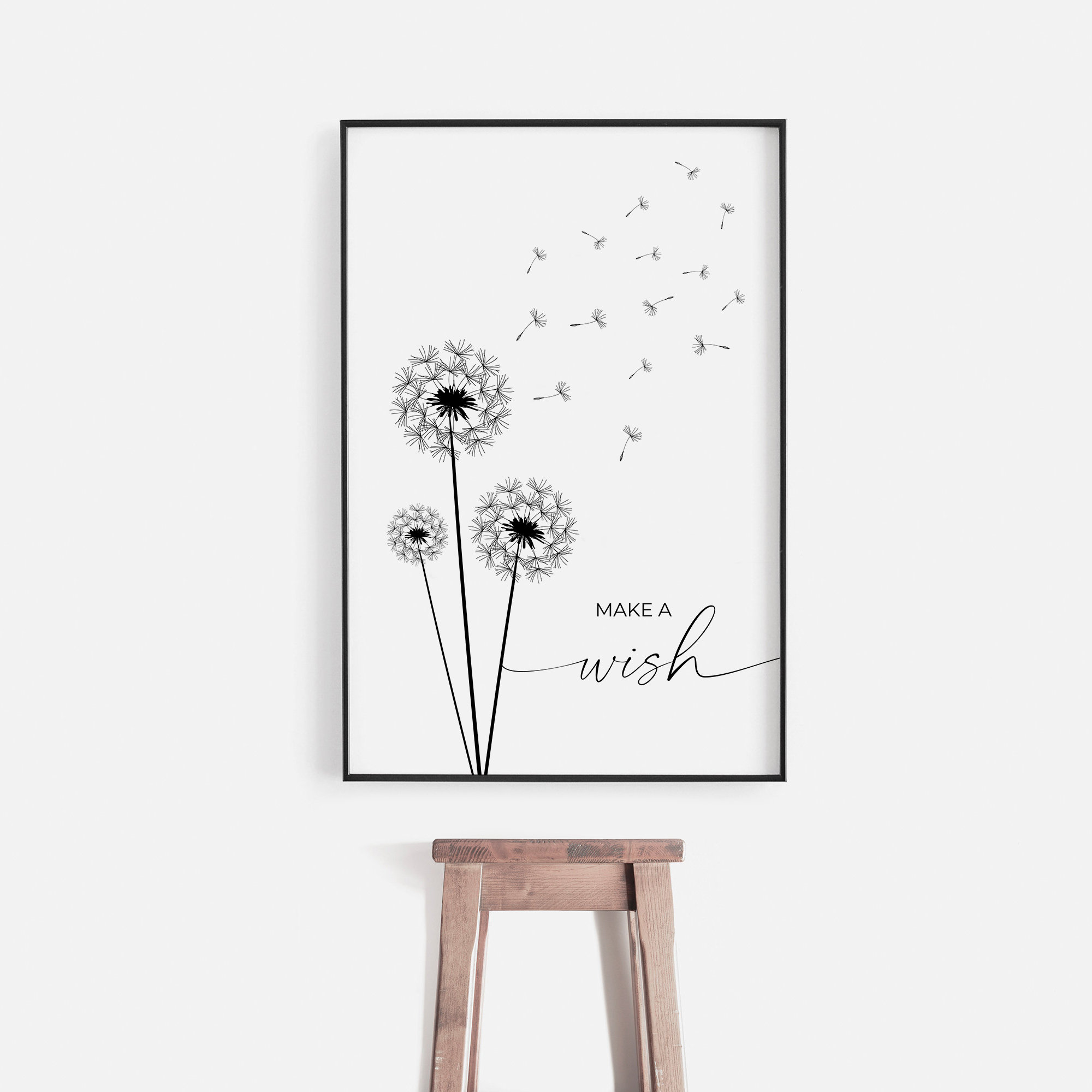 Dandelion Make A Wish Quote, Dandelion Wall Art, Dandelion Print, Black ...