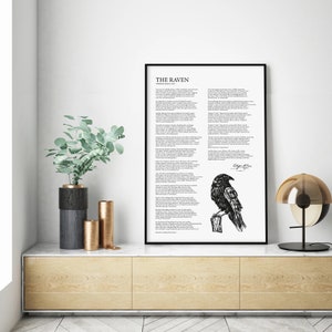 The Raven Poem Wall Art, Literary Art Print, Edgar Allan Poe Art, Book ...