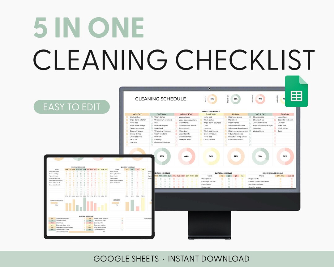 Home Cleaning Spreadsheet Template, Cleaning Planner, Chore Chart ...