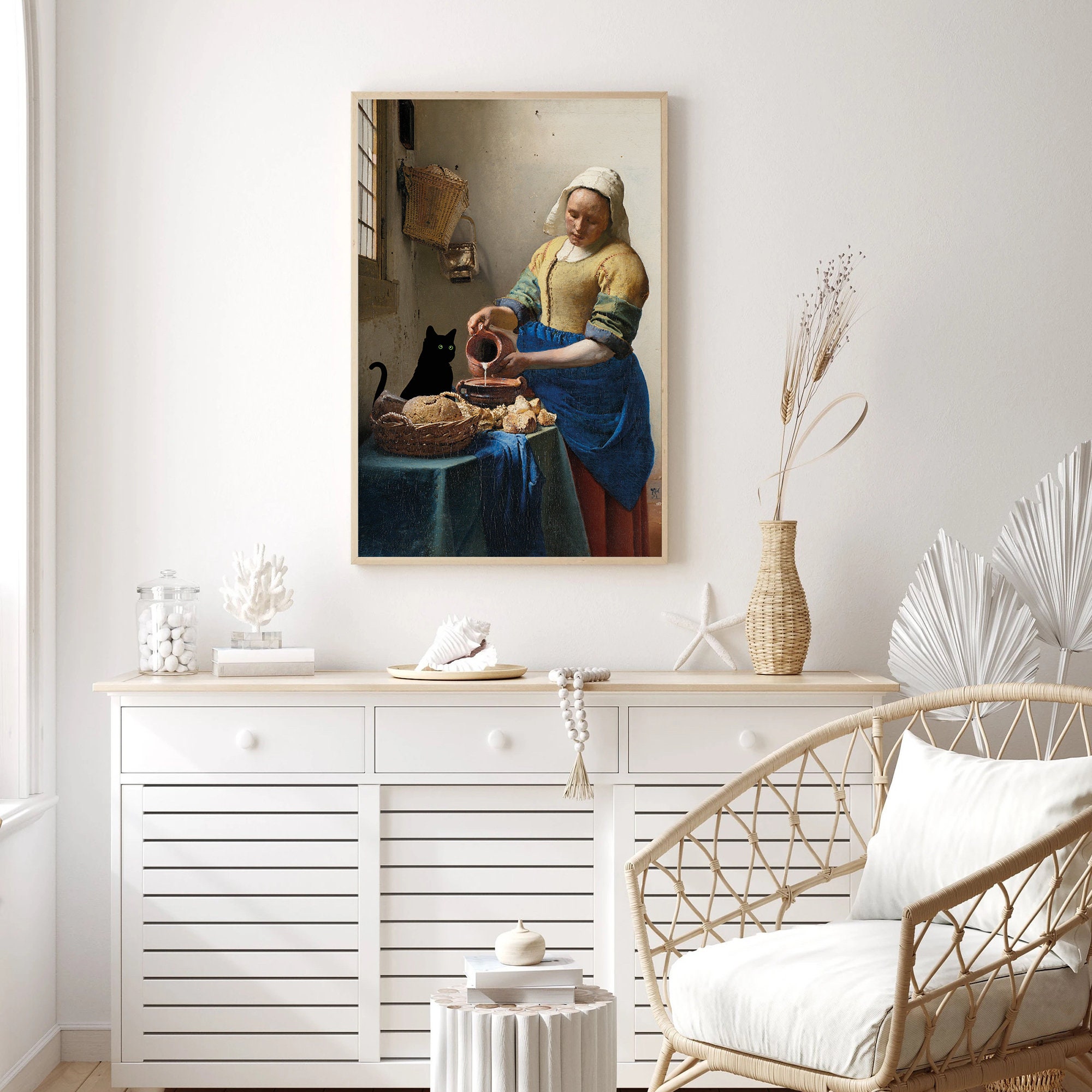 Milkmaid Johannes Vermeer Art, Classic Framed Wall Art, Black Cat Lover ...