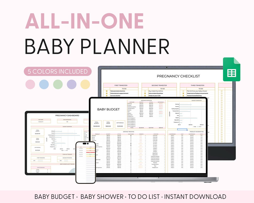 All in One Pregnancy Planner Spreadsheet, Digital Baby Planning, Baby ...