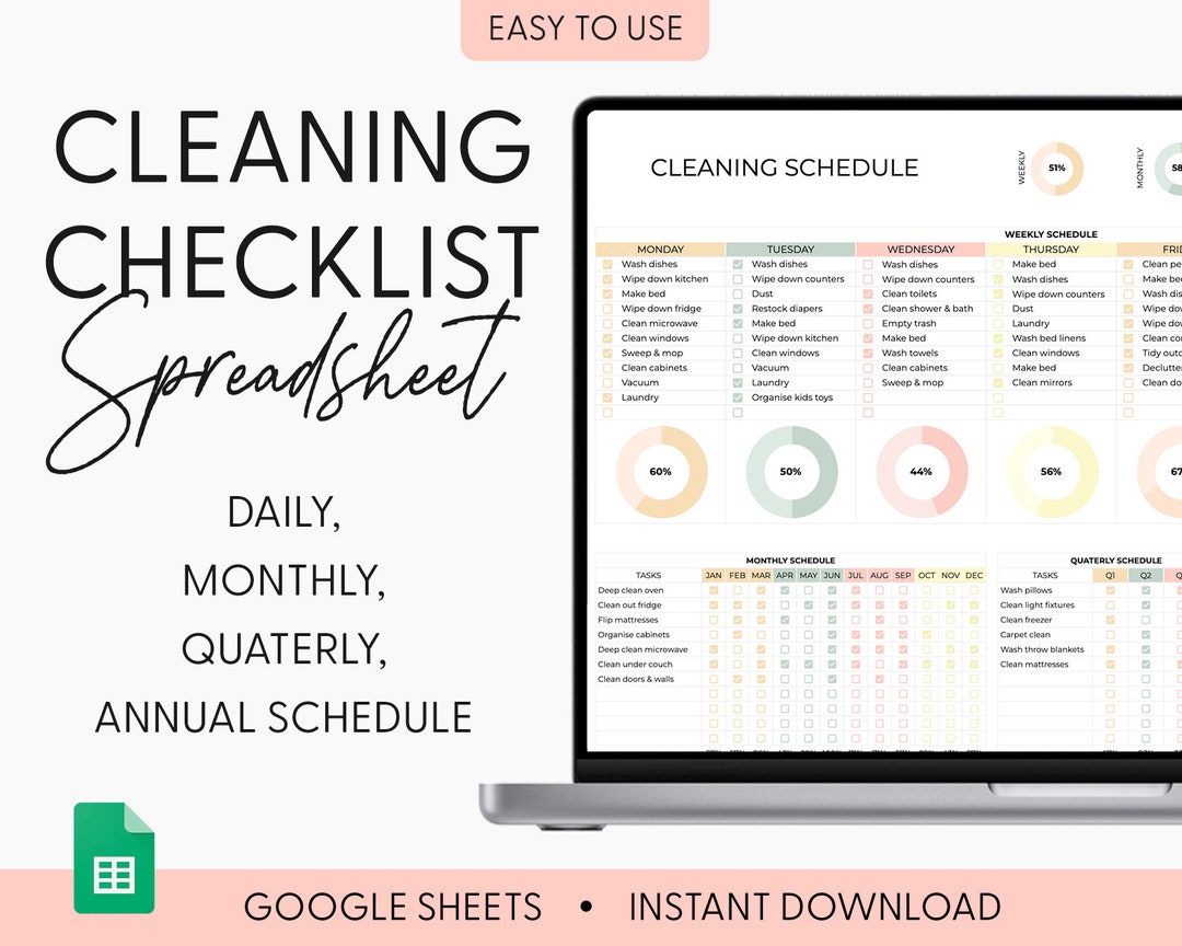 Home Cleaning Spreadsheet Template, Cleaning Planner, Chore Chart ...
