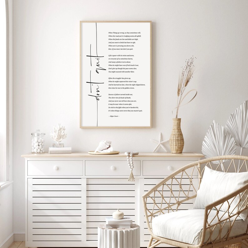 Don't Quit Poem by Edgar Guest Print, Home Office Wall Art ...