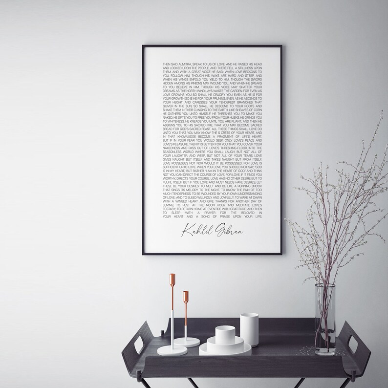 On Love Poem by Kahlil Gibran Quote the Prophet, Home Decor Wall Art ...